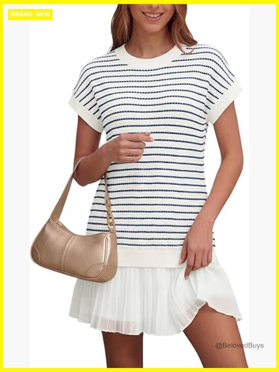 Dresses | Striped Knit Mini Sundress With Pleated Chiffon Hem Preppy ...